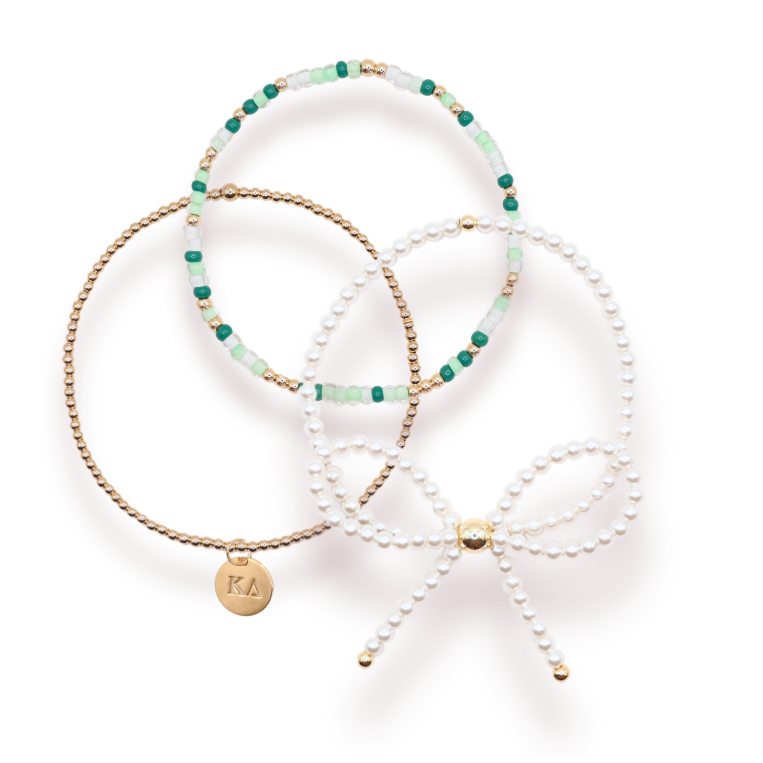 Kappa Delta Charm + Sprinkle Bow Bracelet Stack – Beaded Blondes