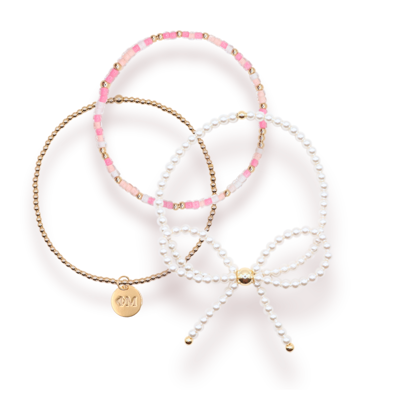 Phi Mu Charm + Sprinkle Bow Bracelet Stack – Beaded Blondes